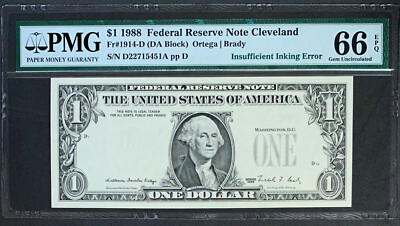 NQC Missing Third Printing Error Fr. 1914-D $1 1988 FRN GU 66 EPQ | eBay