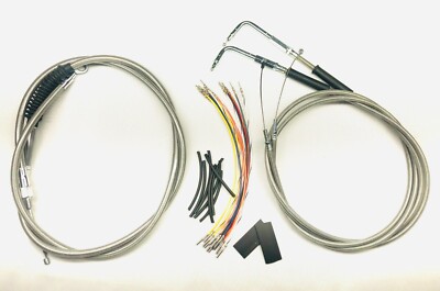 HARLEY ROAD KING 02-06 BRAIDED HANDLEBAR CABLE WIRING KIT APE HANGER 16 ...