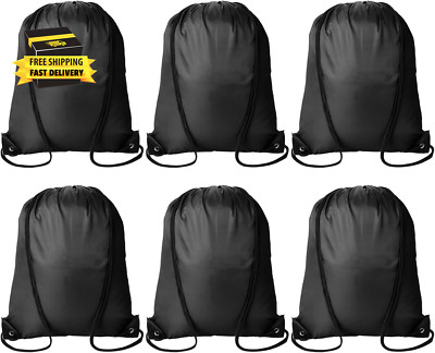6Pcs Black Drawstring Backpacks Bulk String Bag Cinch Sack Pack Storage ...