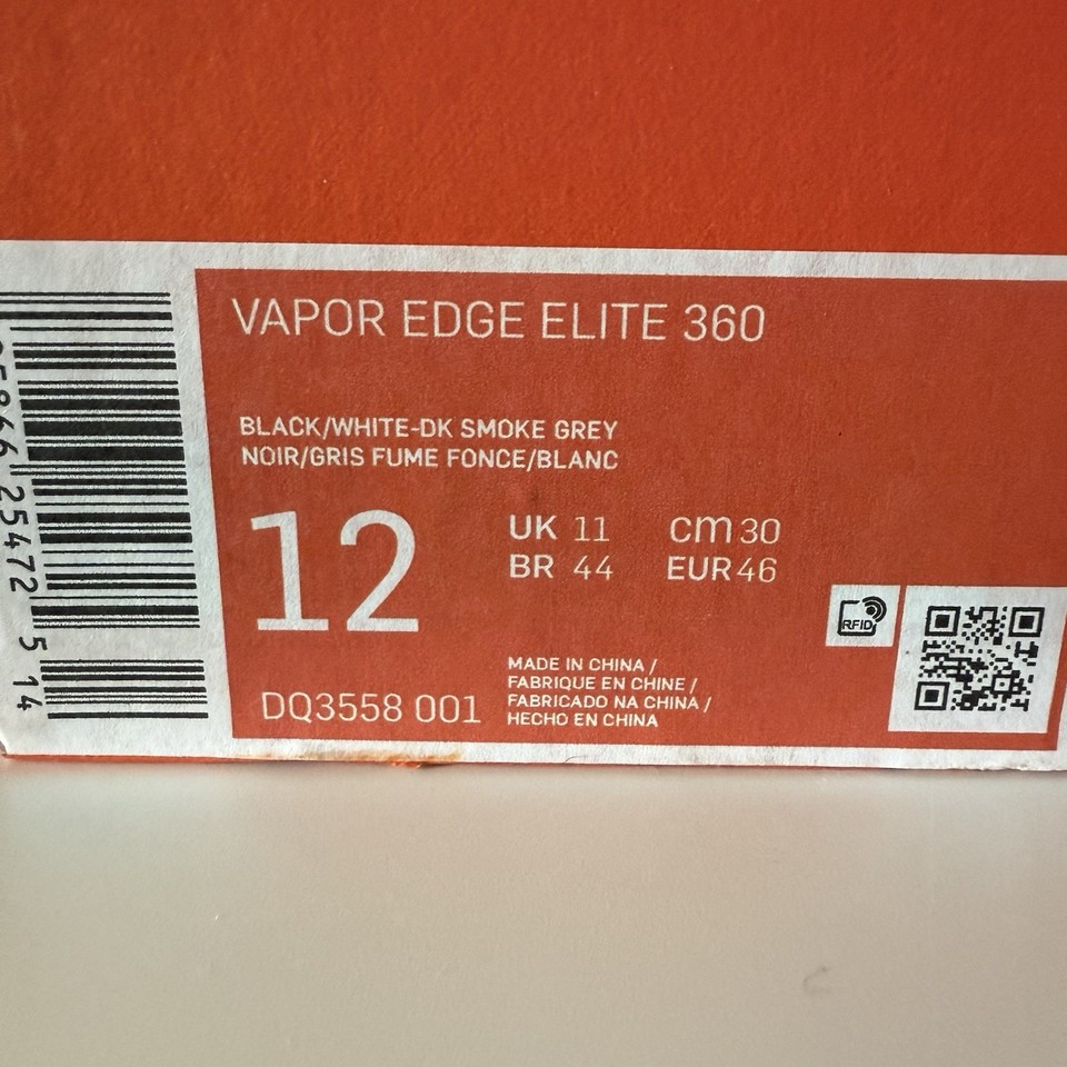 Nike Men 12 VAPOR EDGE ELITE 360 Football Cleats Black/White/Grey ...