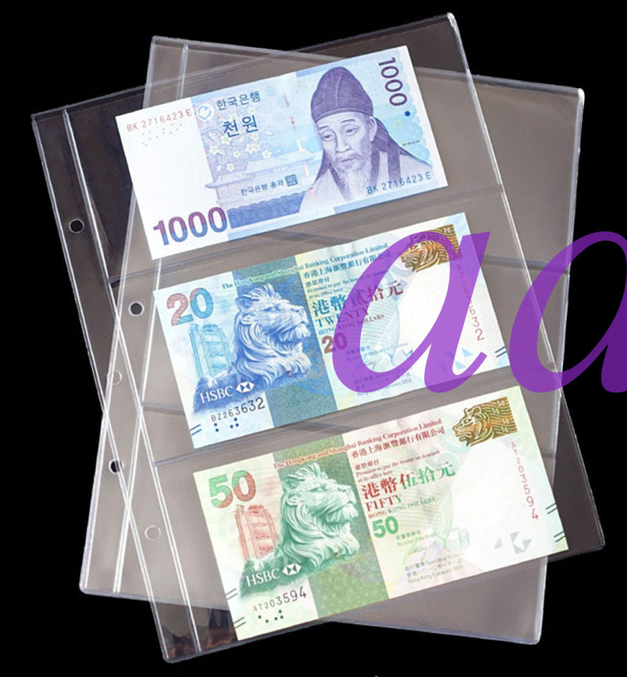 10 Pages 3 Pockets 3.3x6.9" Currency Sleeves Holders Banknotes Bill ...