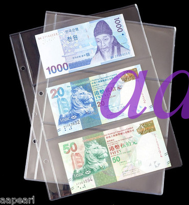 10 Pages 3 Pockets 3.3x6.9" Currency Sleeves Holders Banknotes Bill ...