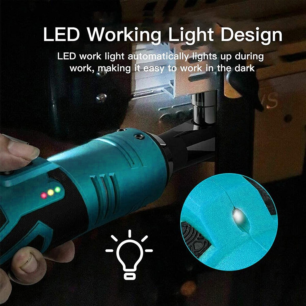 42V 3/8'' Cordless Ratchet Right Angle Wrench Impact Power Tool 2 ...