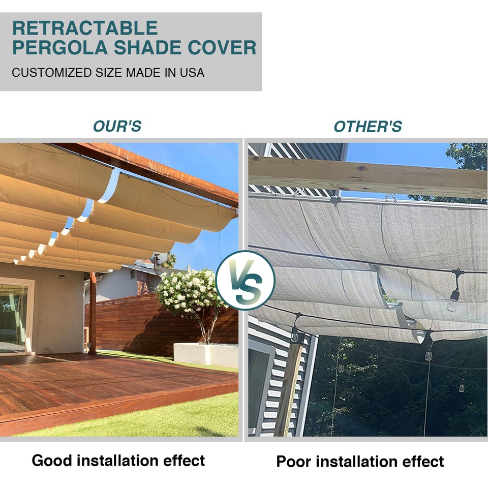 Retractable Pergola Sun Shade Cover Waterproof Canopy Panel Awning Yard ...