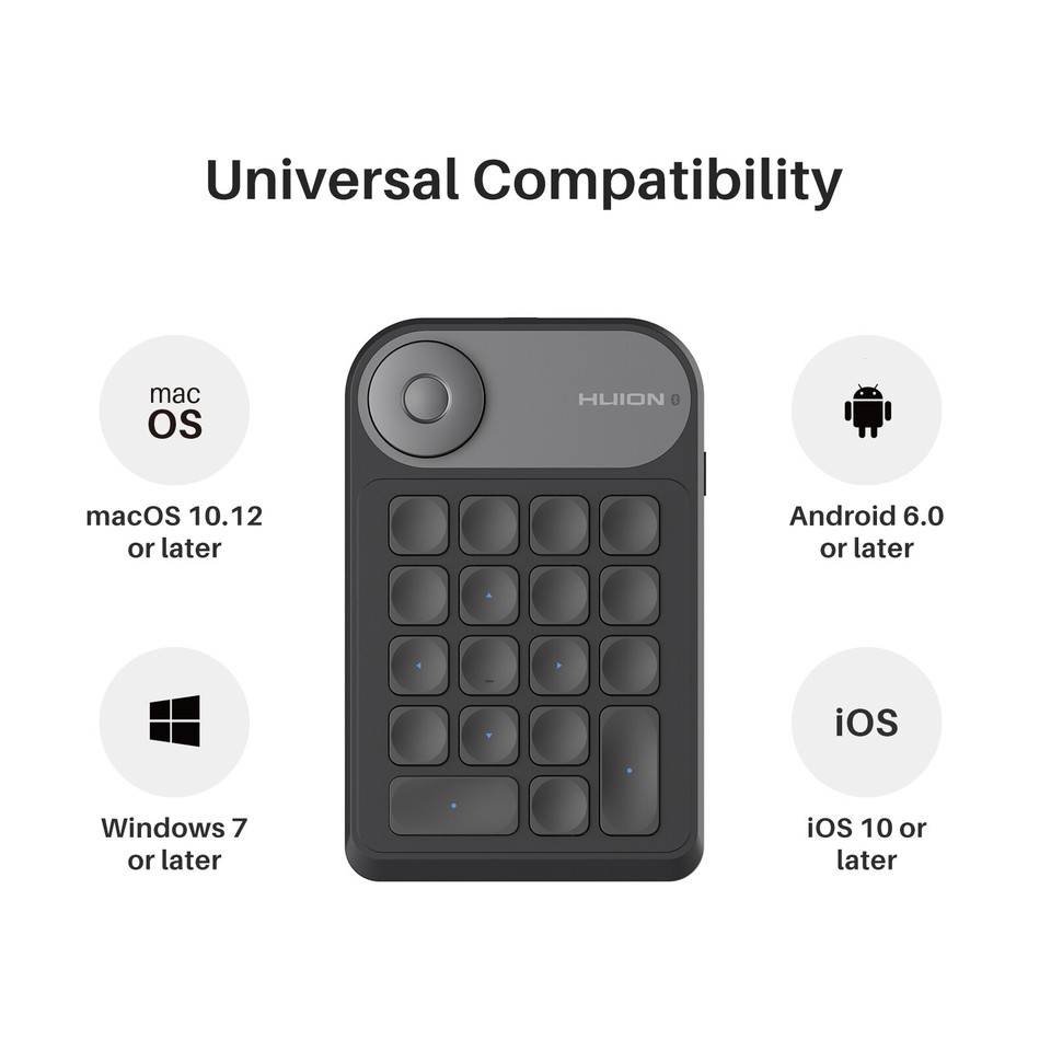 HUION Keydial Mini Bluetooth Programmable Keypad with Dial 5 Keys 18 ...