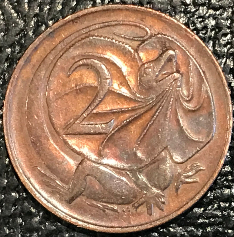 TONER XF/AU 1966 AUSTRALIA AUSTRALIAN-TWO CENTS FRILLED LIZARD COIN ...