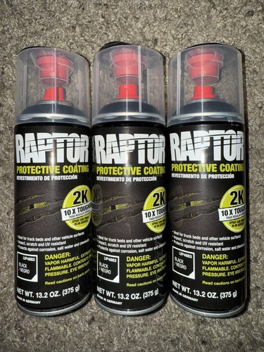 -BRAND NEW- Three Cans U-Pol Raptor 2K Protective Coating -(BLACK)- # ...