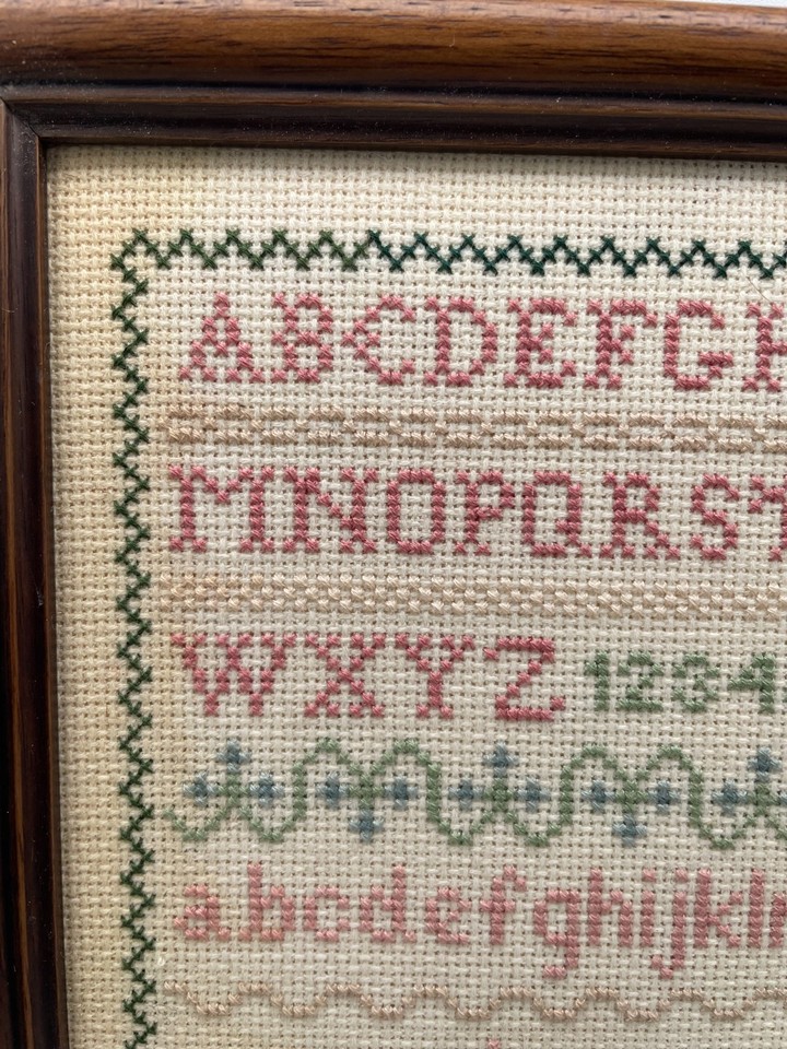 Vtintge Large Cross Stitch Alphabet Sampler 1985 Hand Made Wood Framed ...