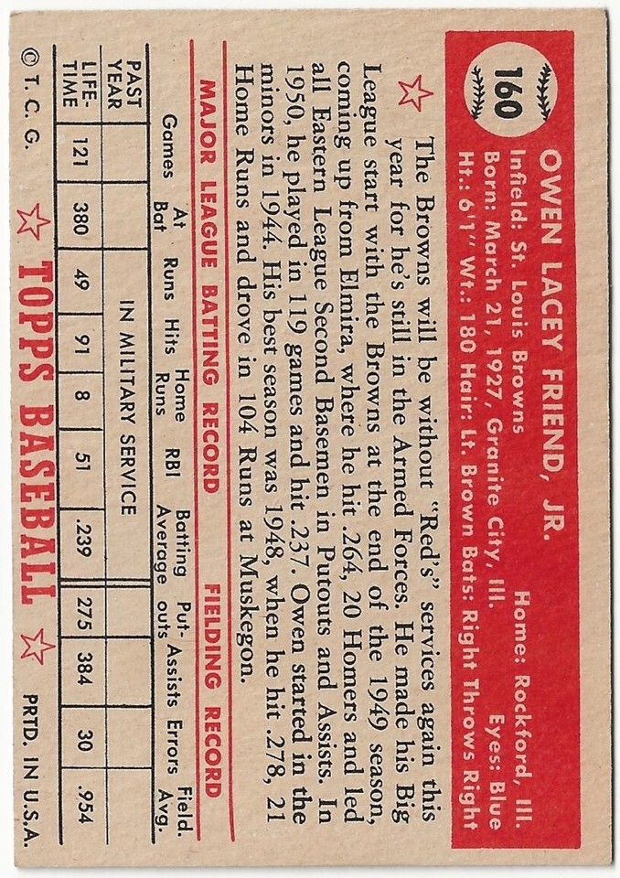 1952 Topps #160 Owen Friend St. Louis Browns VG | eBay