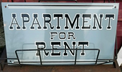 GRAY TIN APARTMENT FOR RENT SIGN Original Vintage ADVERTISING 8 x 14 ...