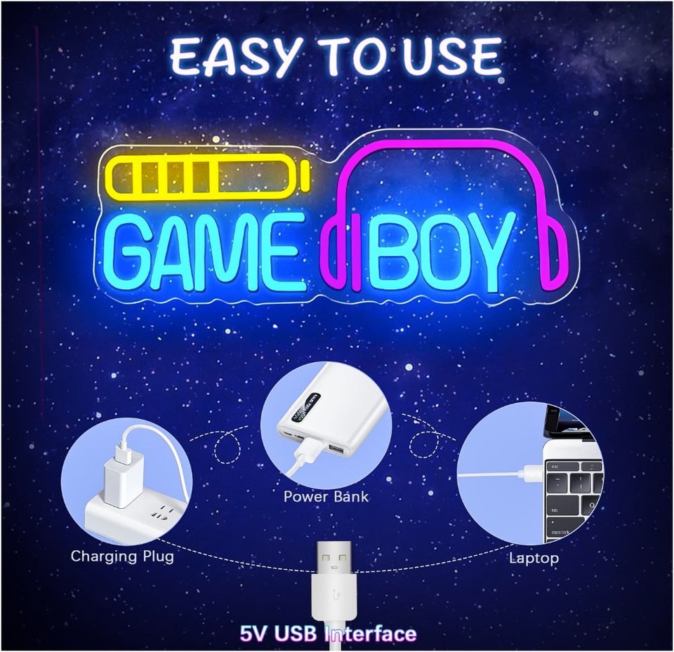 Game Boy LED Neon Sign Wall Sign 17x6 Inches Gaming Room for Video ...
