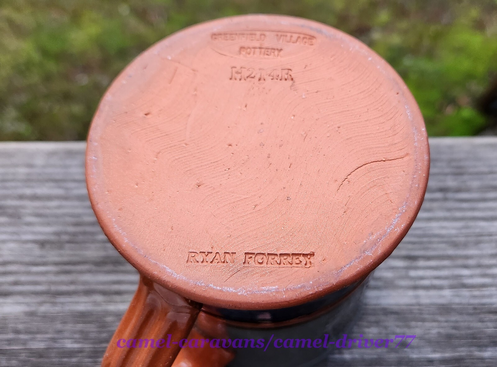 GREENFIELD VILLAGE POTTERY Redware HAND THROWN 5" Coffee Mug TREES Ryan ...