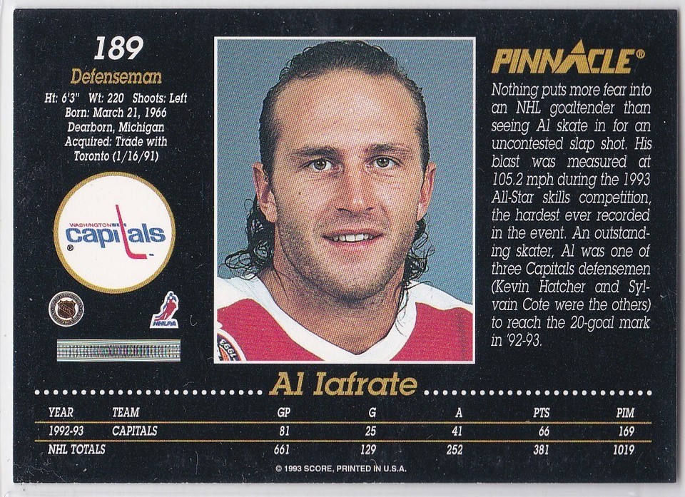 M) 1992-1993 Pinnacle NHL Hockey Trading Card Al Iafrate #189 | eBay