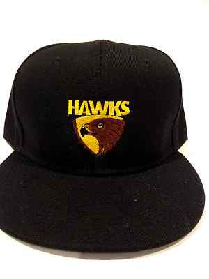 HAWKS Embroidered Black Flat Peak Snapback cap | eBay Australia