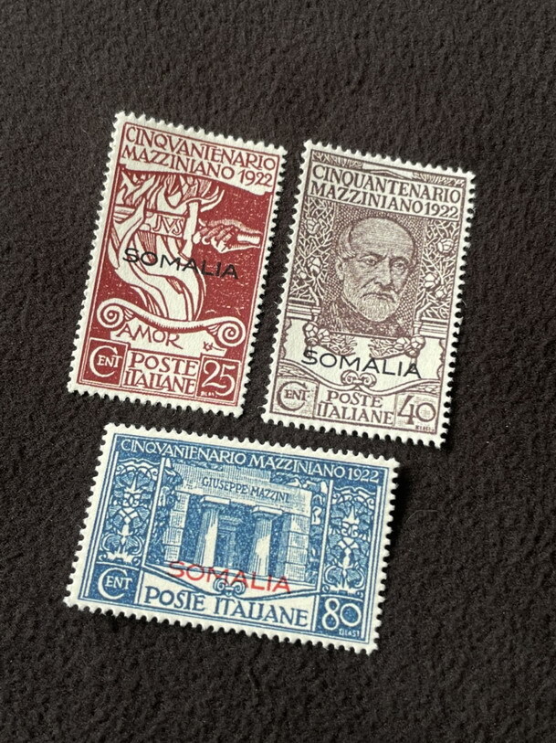 IT30. ITALIAN SOMALIA 1922 Mazzini Overprint set Gummed Reproduction ...