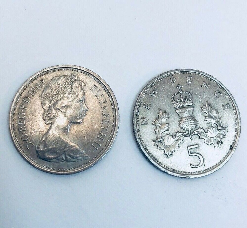 Large Old 5p Decimal 1968 to 1971 Coins Job Lot Bundle x 35 Authentic ...