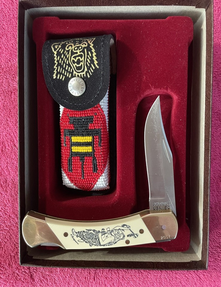 SCHRADE USA VINTAGE BEAR CULT SCRIMSHAW LOCK BACK FOLDING POCKET KNIFE ...
