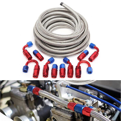 20FT AN6 -6AN AN-6 3/8 Fitting Stainless Steel Braided Oil Fuel Hose ...