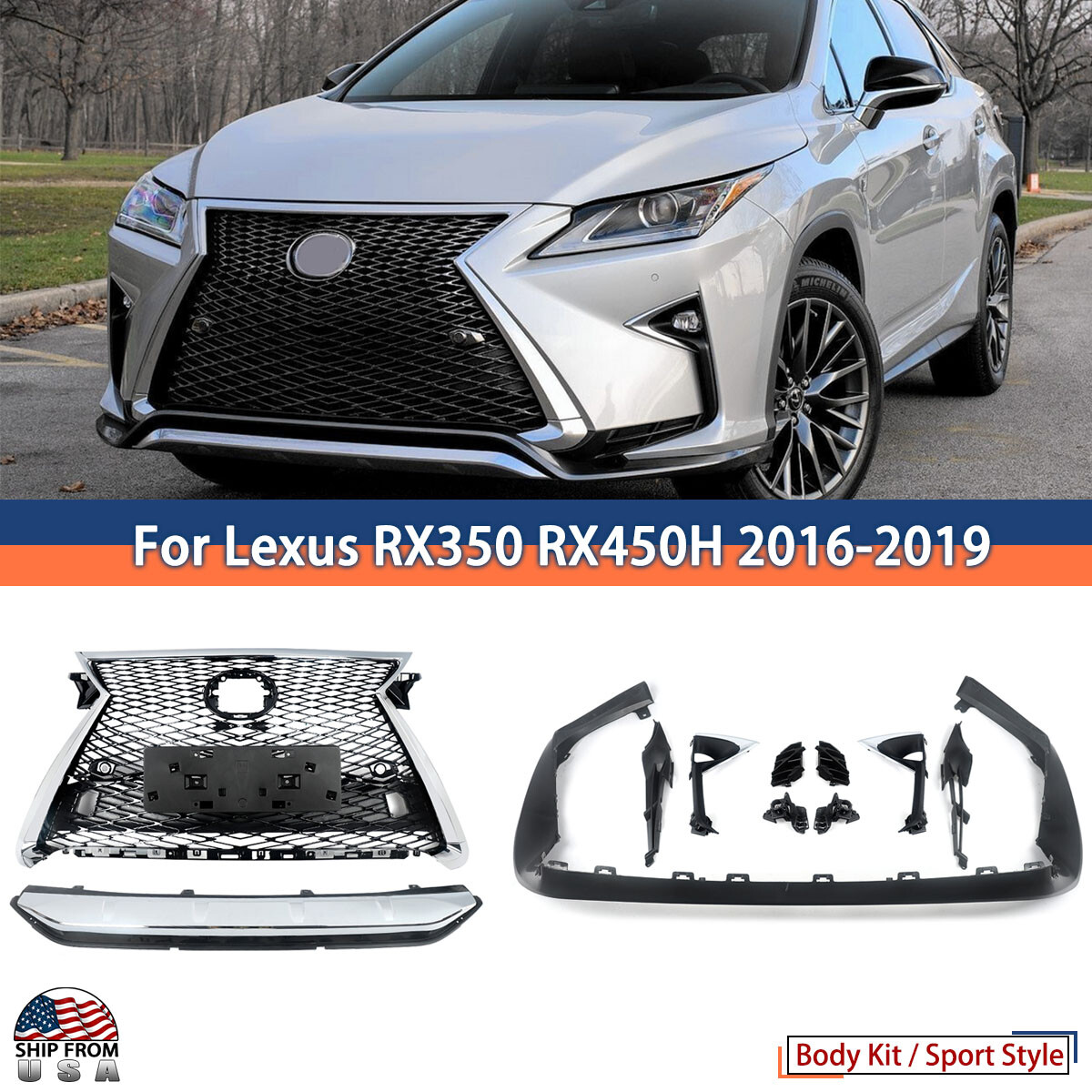 Fits Lexus RX350 RX450H 2016-2019 Front Upper Grille Trim Body Kit ...