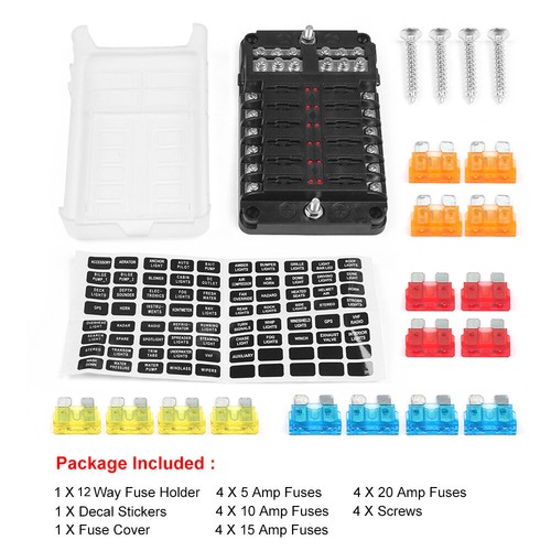 12-Way Blade Fuse Box Block Holder LED Indicator 12V 32V Auto Marine ...
