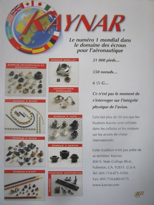 11/1997 PUB KAYNAR ECROU AERONAUTIQUE RIVET FASTENER AVION AIRCRAFT ...