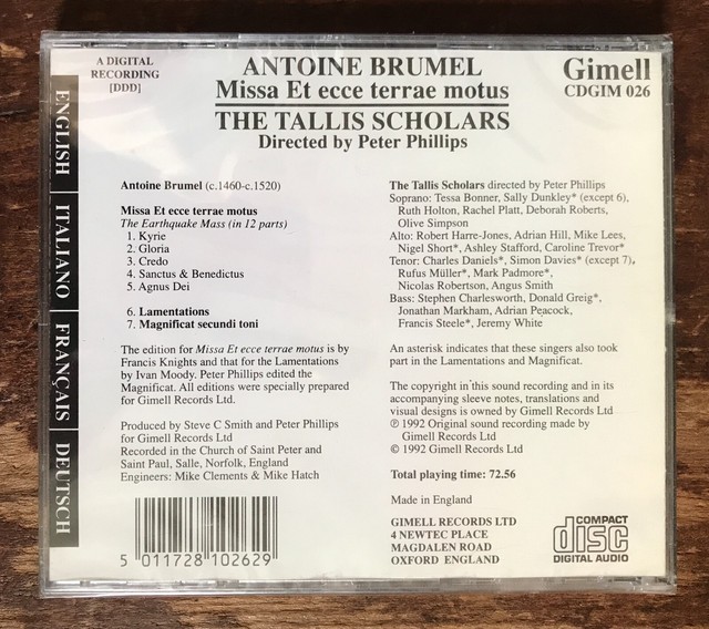 Antoine Brumel: Missa Et ecce terrae motus (CD, Jul-2001, Gimell) for ...