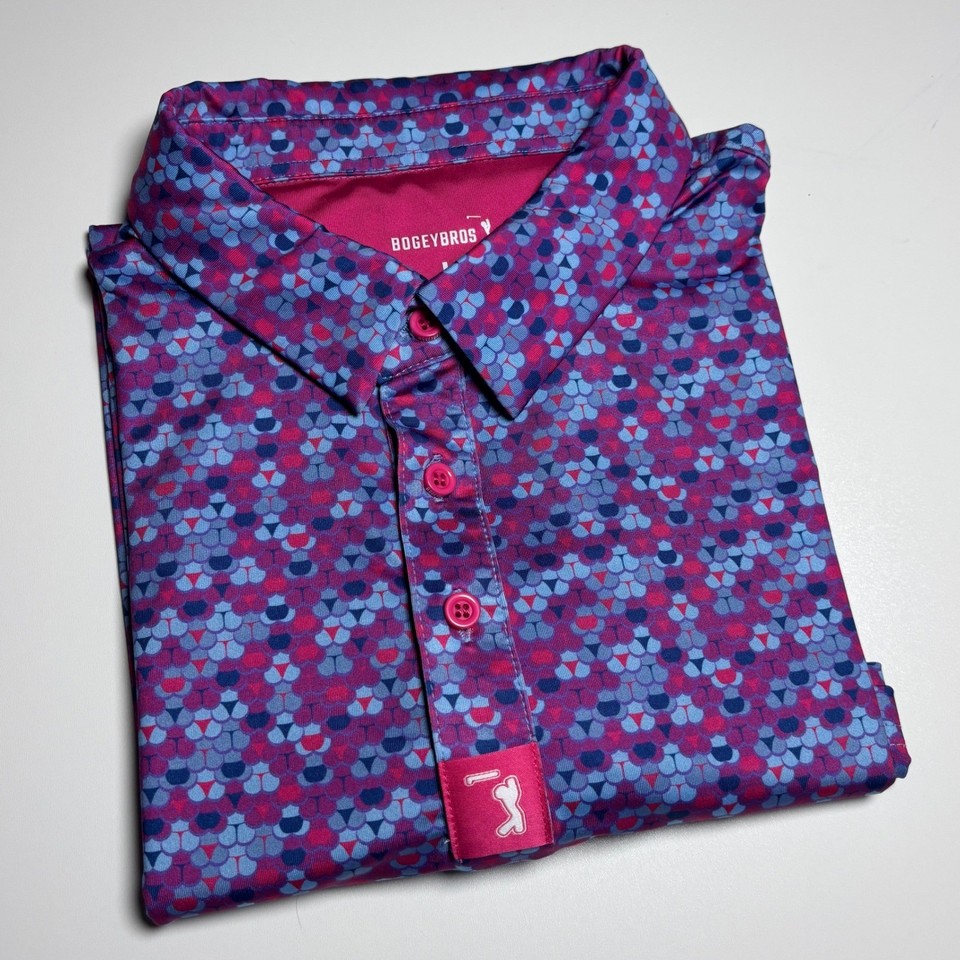 Bogey Bros Golf Polo Whale Tail Bikini Print Shirt Mens L Pink Blue ...