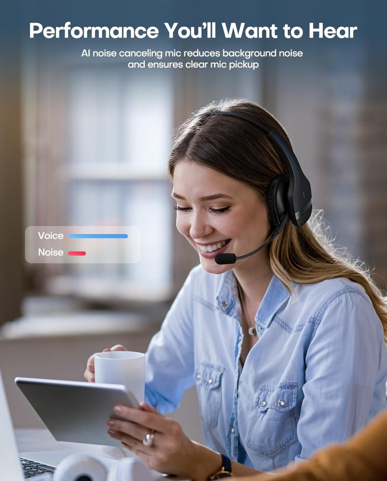 Bluetooth Headset, Wireless Headset with Mic, V5.3 PC Headset for ...