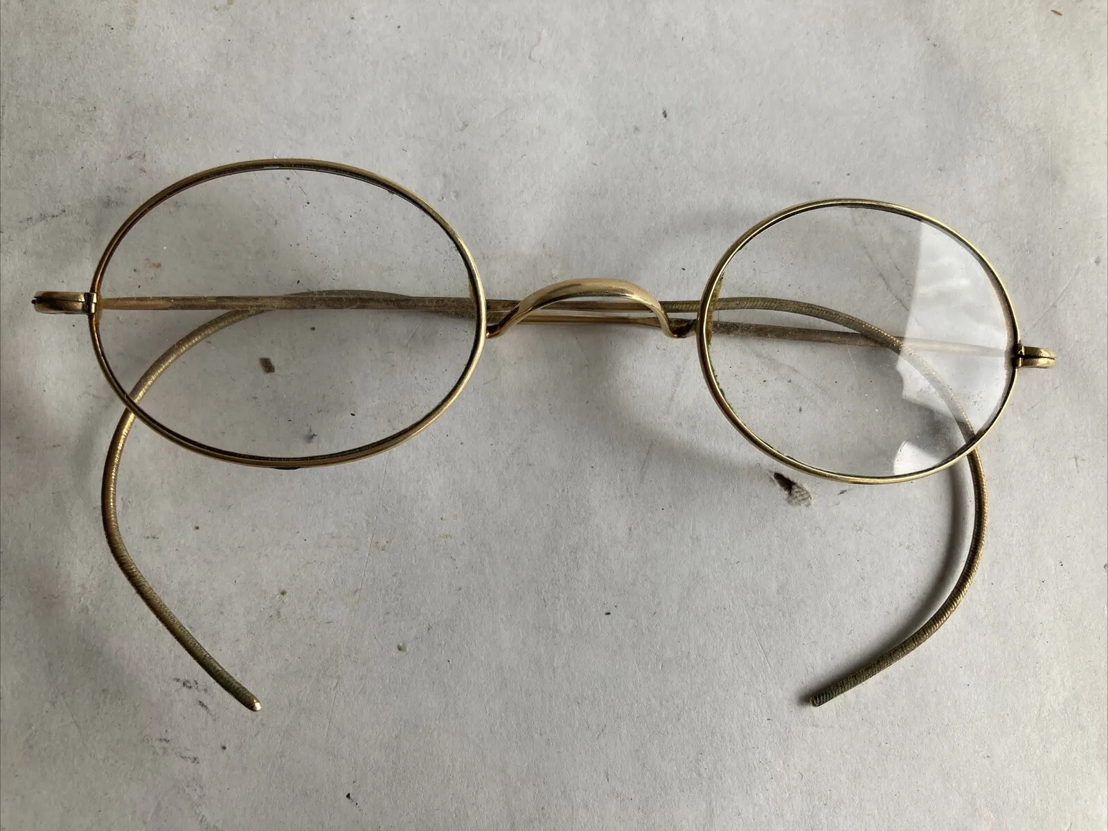 Antique Wire Rimmed Oval Eye Glasses Gold Tone Signed… - Gem
