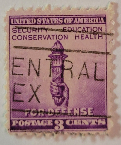U.S. Postage Stamp ~ SEC./EDU./CONSV./Health -FOR DEFENSE ~3¢ Purple ...