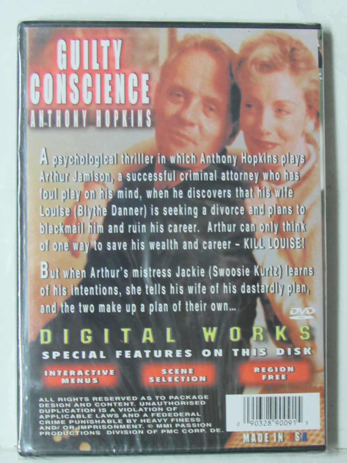 GUILTY CONSCIENCE (DVD) ANTHONY HOPKINS, BLYTHE DANNER, NEUF ET SCELLÉ ...