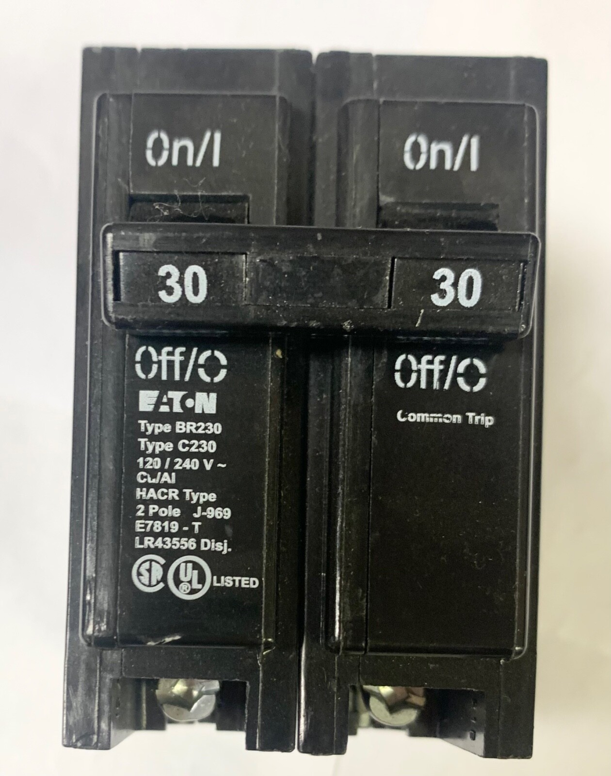 EATON CUTLER HAMMER BR230 2 Pole 30 AMP Type BR Circuit Breaker Type ...