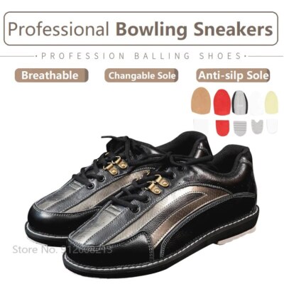 Women Men Genuine Leather Bowling Shoes Unisex Changeable Sole Fitness ...