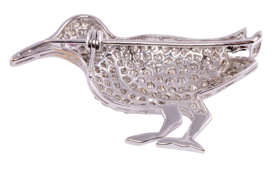 1.77ct Natural Diamond 14K BIS Hallmarked White Gold Ruby Birds Brooch ...