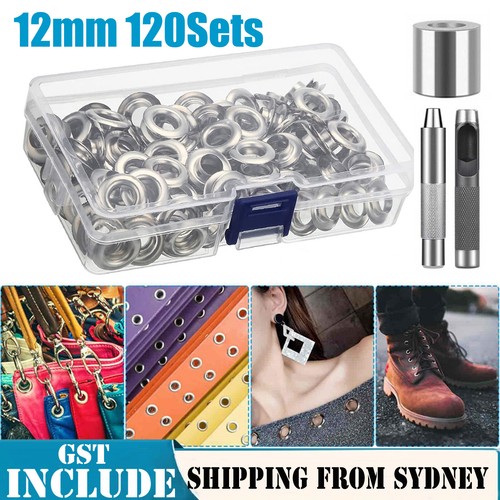 120 Sets 12mm Eyelet Punch Die Tool Kit Eyelets Grommet Washer Leather ...