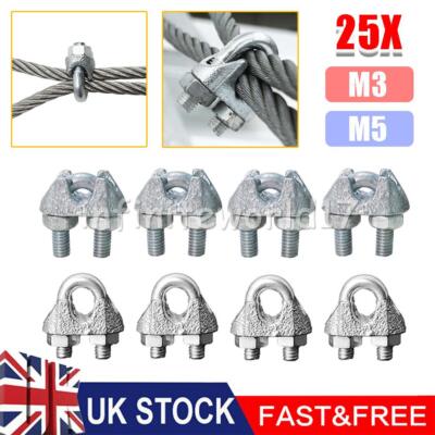 25 x WIRE ROPE CABLE FIXING FIXINGS GRIP GRIPS U BOLT CLIP CLIPS CLAMP ...