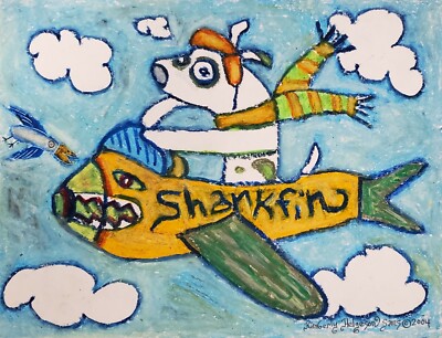 PITBULL PILOT Dog Art Print 5x7 Artist KSams American Pit Bull Terrier ...