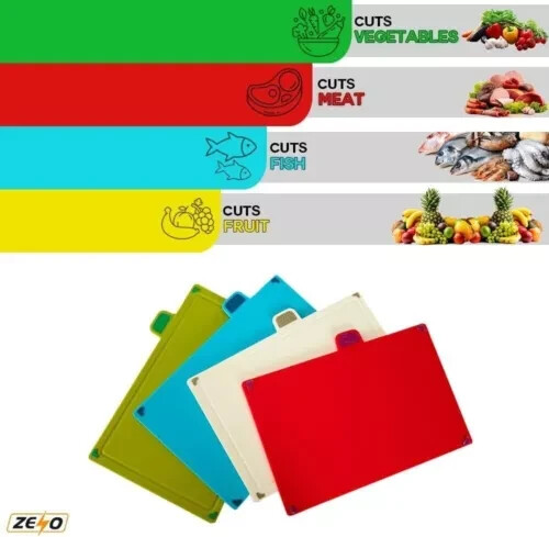 Coloured Chopping Board 4 PCS Index Plastic Refill Set Non-Slip Kitchen ...