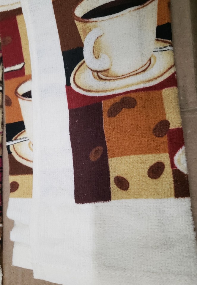 Set of 2 Different Printed Kitchen Terry Towels (15"x25") COFFEE CUPS ...