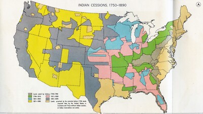 Native American Indian Land Cessions 1750-1890 9x16 Map Wall Art School ...