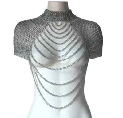 Medieval Chainmail Collar Shoulder Armor Adjustable SS Chainmail Chain ...