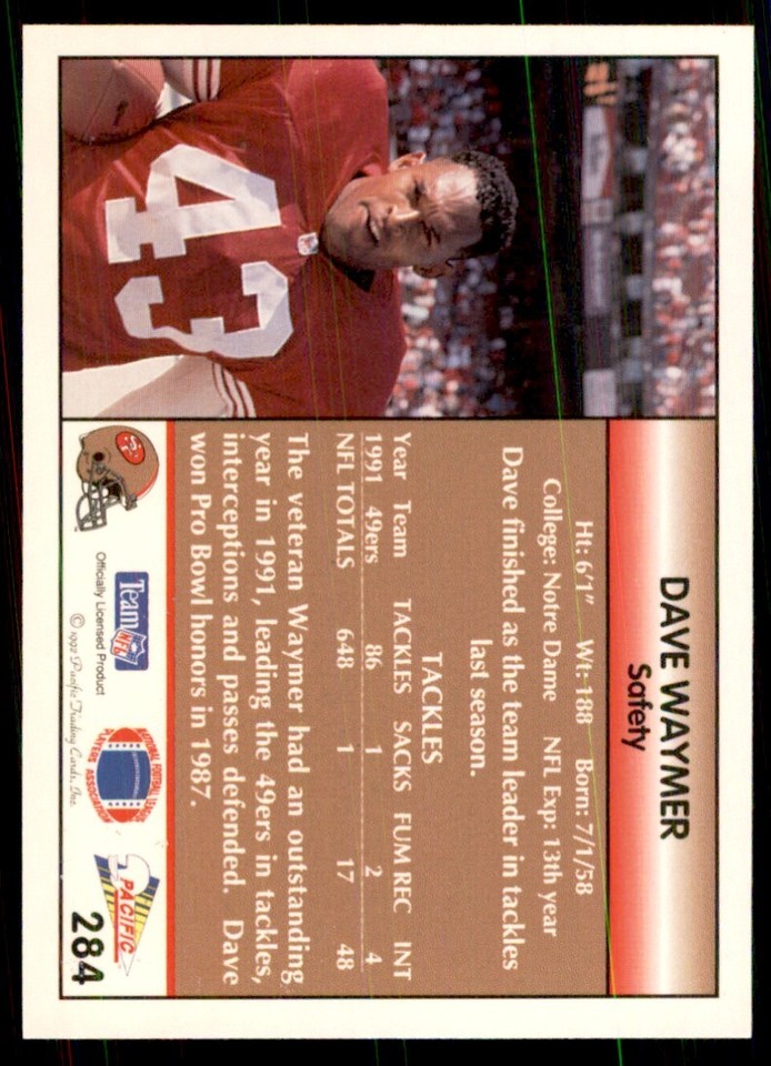 1992 Pacific Dave Waymer Football Cards #284 | eBay
