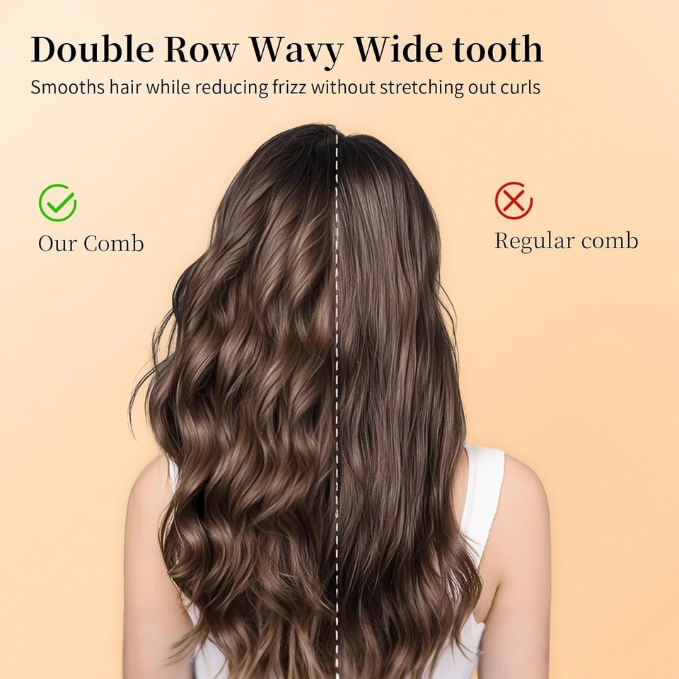 Wide Tooth Comb for Curls, Detangling with Double Row Wavy Gray | eBay