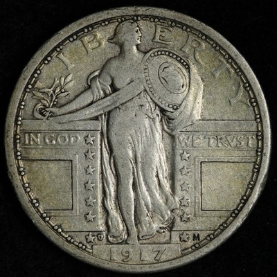 1917-D TYPE 1 Standing Liberty Silver Quarter VF+/XF E289 WACCY | eBay