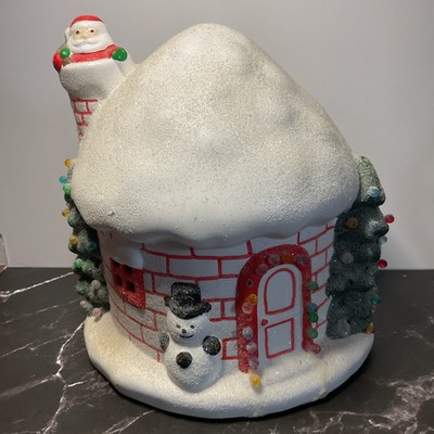Vintage Ceramic Igloo Christmas House Santa Trees Snowman Light Up ...