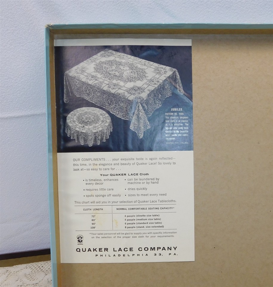 NEW Vtg QUAKER LACE Tablecloth Jubilee 1006 Pattern Ivory Oblong 70"x90 ...