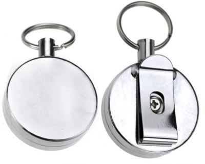 Pull Key Reel Extendable Retractable Wire Recoil Metal Chrome Id ...