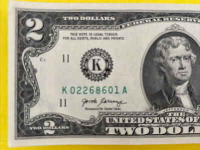 ONE BILL of 2017 A TWO DOLLAR $2 Note CRISP UNC FRB "K" from BEP PACK ...