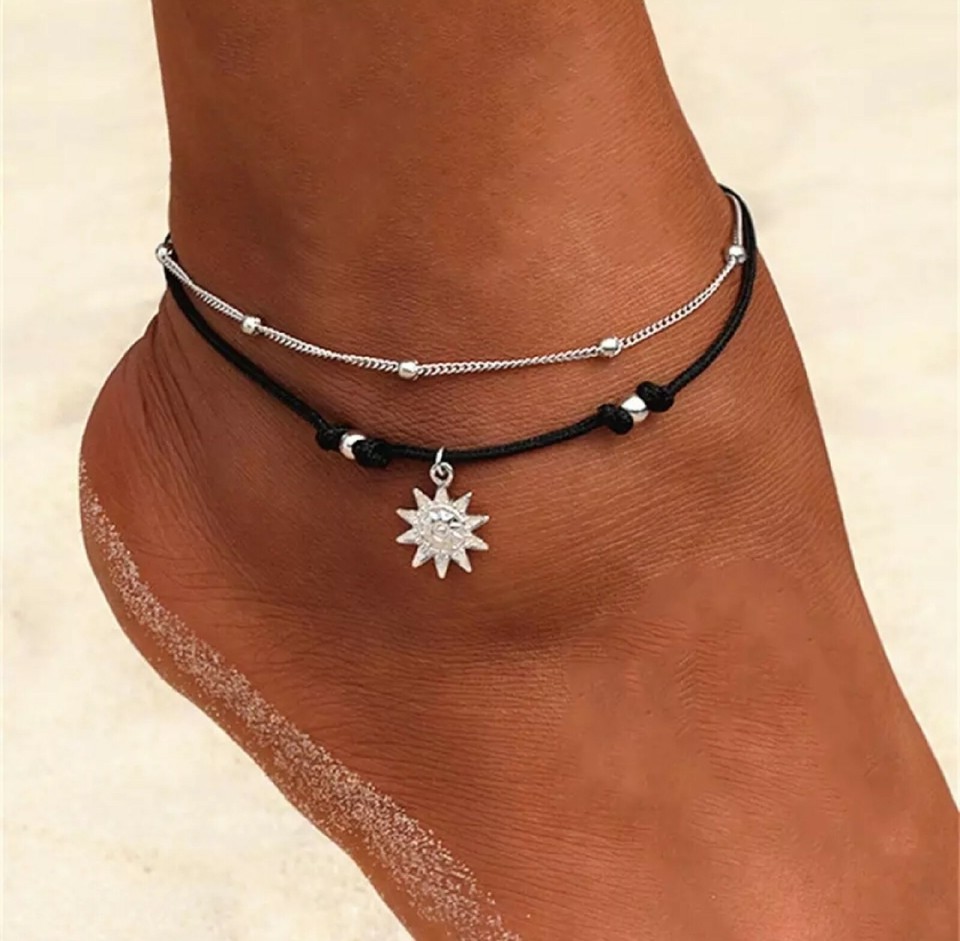 Anklet Foot Chain Boho Beach Beads, Ankle Bracelet 925 Sterling Silver ...