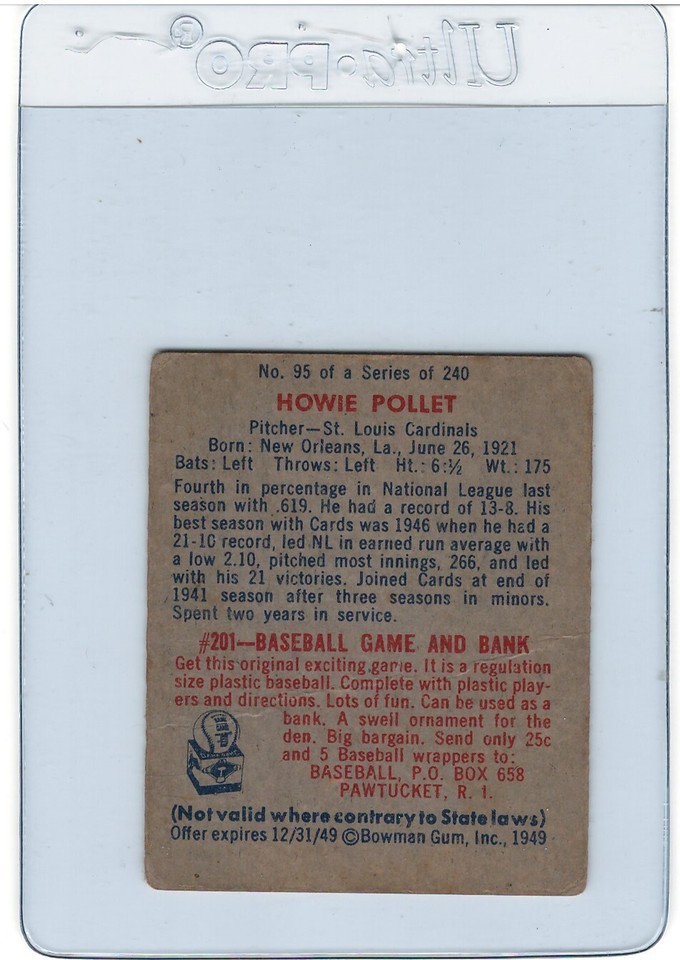 1949 Bowman Howie Pollet Baseball Card - St Louis Cardinals | eBay